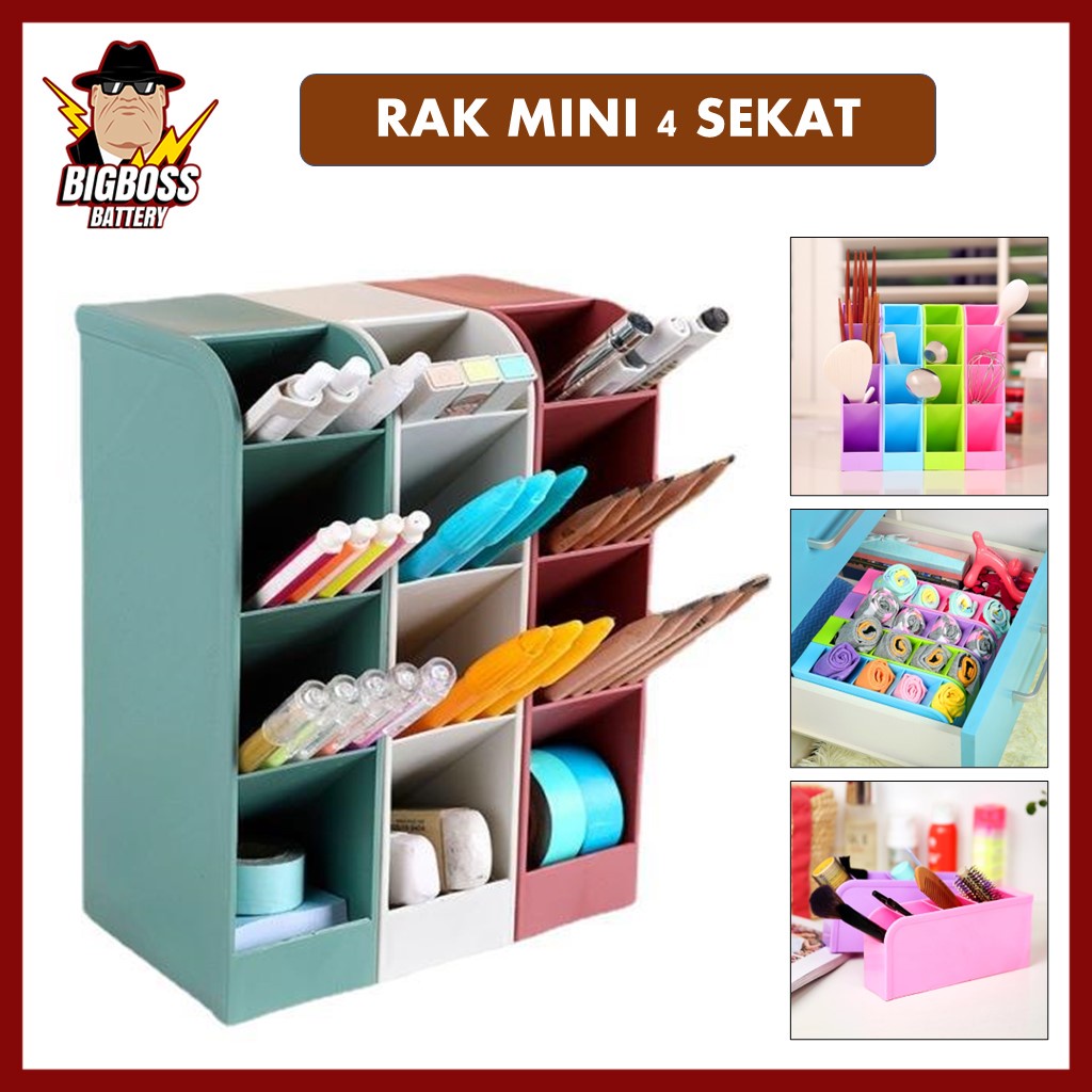 Jual Rak Mini Plastik 4 Sekat Multifungsi Desain Portable Rak Meja Laci ...