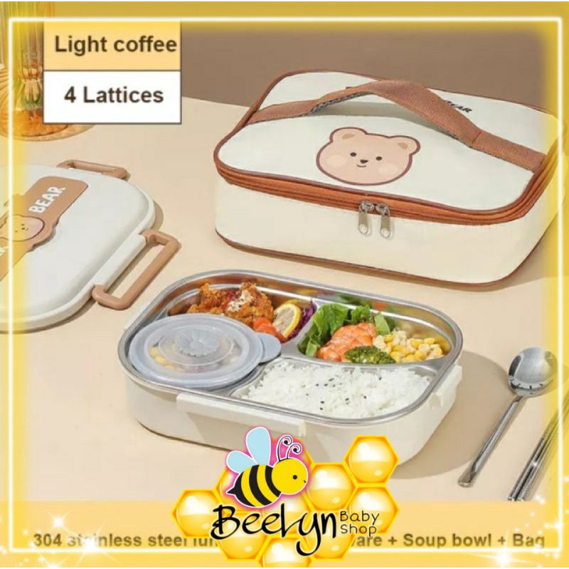 Jual BEELYN - lunch box anak sekolah stainless 304 bear series + tas ...