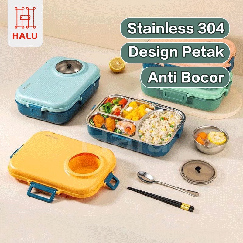 Jual HALU Kotak Makan 3 Sekat Lunch Box Kotak Makan Kotak Bekal Berkualitas Stainless Steel ...