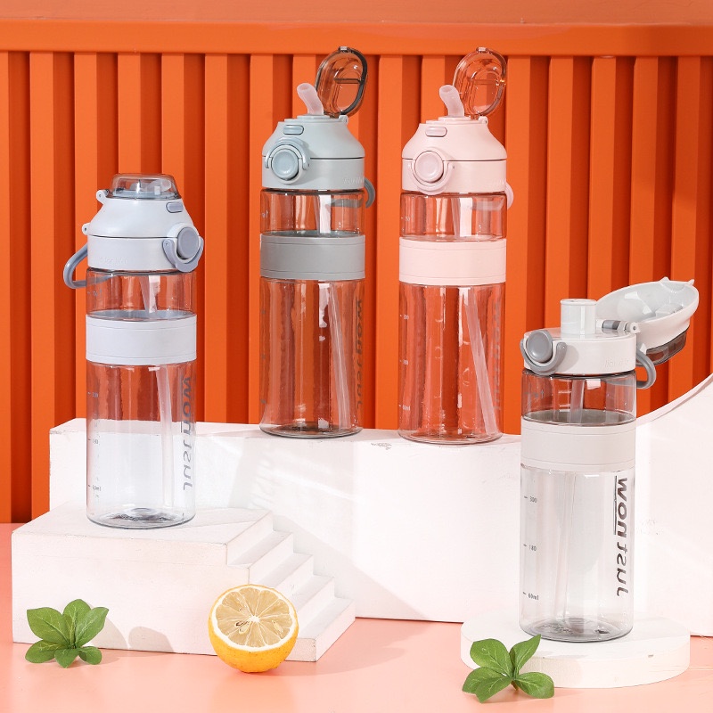 Jual BOTOL AIR MINUM SIMPLE PLASTIK 2 WAYS TO DRINK 750ML ZY-1868/7952 ...