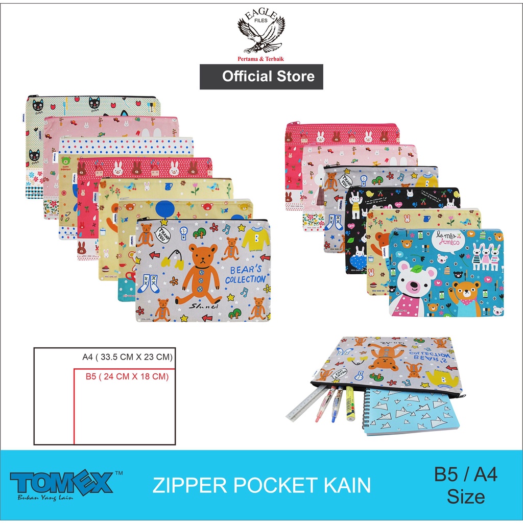 Jual Zipper Pocket TOMEX B5~A4 / Map Zipper / Tempat Pensil / Pencil ...