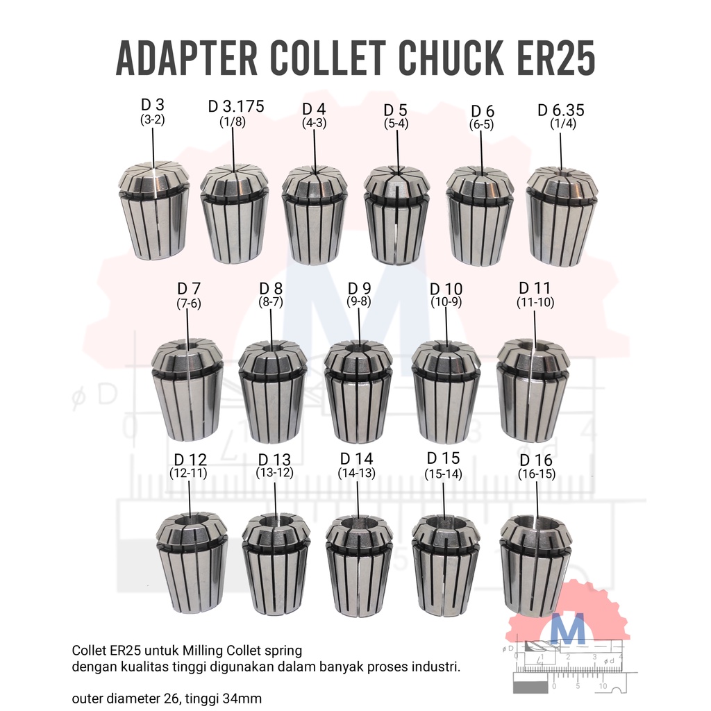Jual ER25 Spring Collet Adapter collet chuck ER 25 Collet CNC | Shopee ...