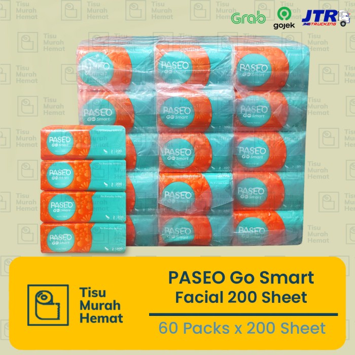 Jual Tissue Paseo Go Smart Facial 200 Sheet Grosir / 1 BAL isi 60 PCS ...