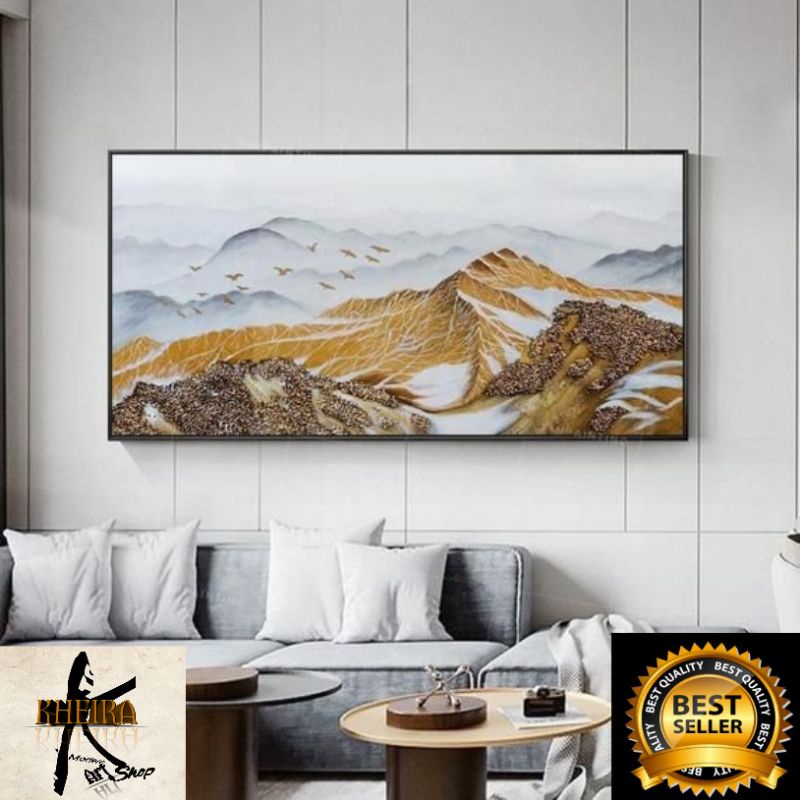 Jual Hiasan dinding lukisan Gunung emas Texture ukuran 100cmx200cm plus ...