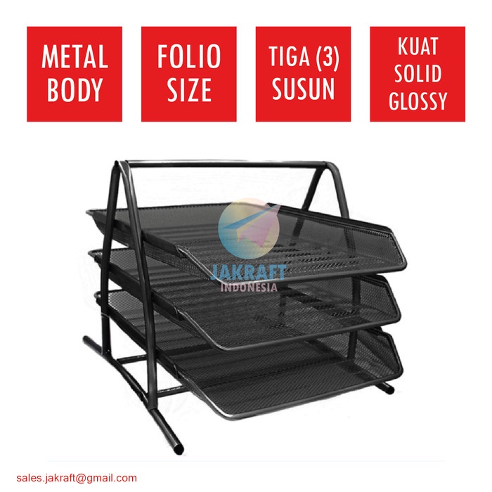 Jual Letter Paper Document Tray 3 Tiga Susun Tingkat Tier Rakit Besi ...