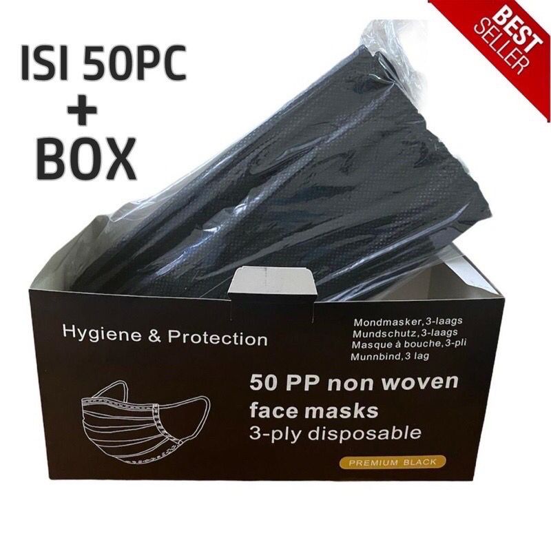 Jual MASKER 3PLY HITAM DISPOSABLE FACEMASK HITAM 3 PLY DUCKBIL MASKER ...