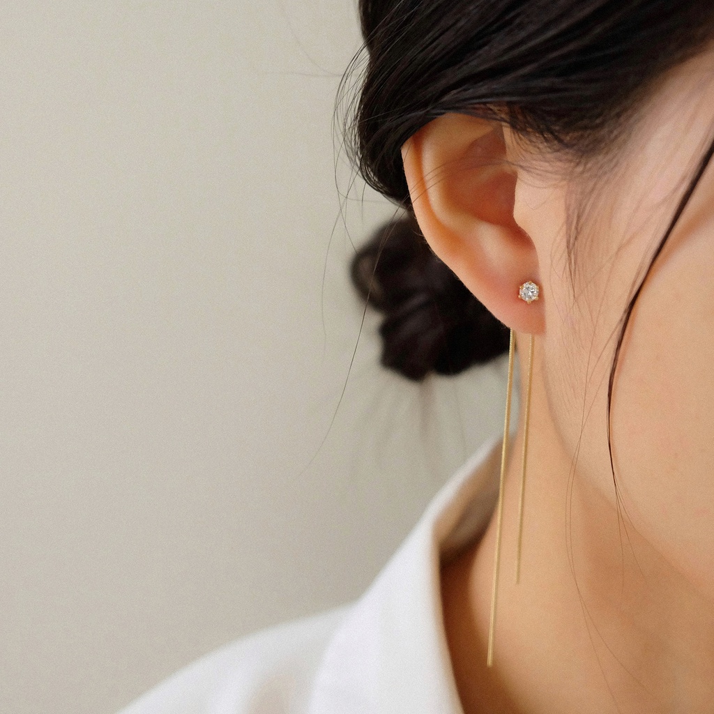 Jual Long Drop Zirconia Stud Earrings — 18K Gold Plated Stainless Steel ...