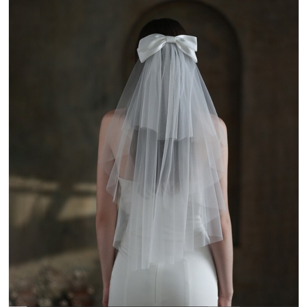 Jual Fluffy Short Wedding Veils 2-Tier Wedding Veil with Comb for ...