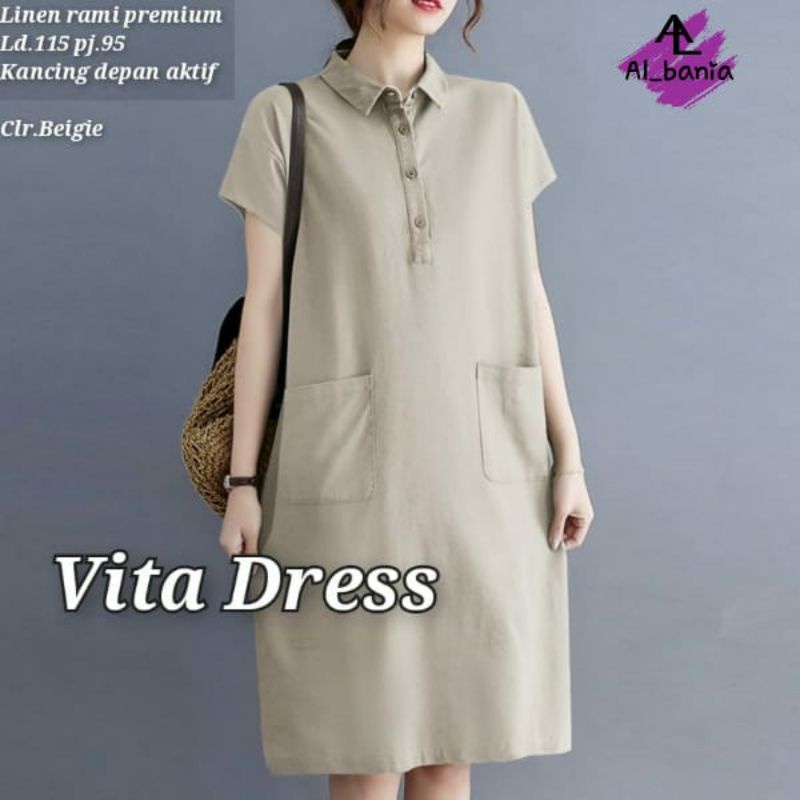 Jual Vita dress pendek katun linen jumbo ld 115 xxl | Shopee Indonesia
