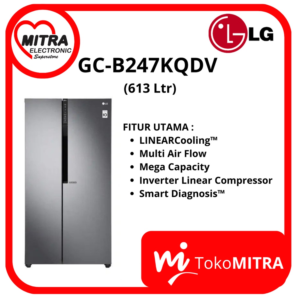 Jual LEMARI ES SIDE BY SIDE 2 PINTU LG GC-B247KQDV 613Ltr | Shopee Indonesia
