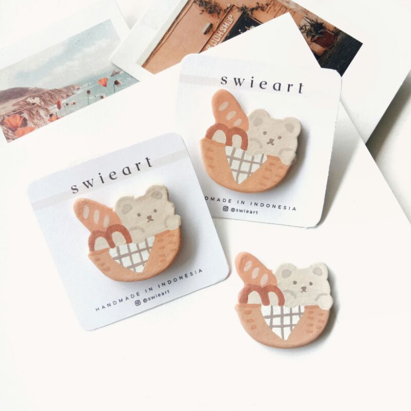 Jual Bakery and Bear Handmade Air Dry Clay Pins with Glossy Finish ...