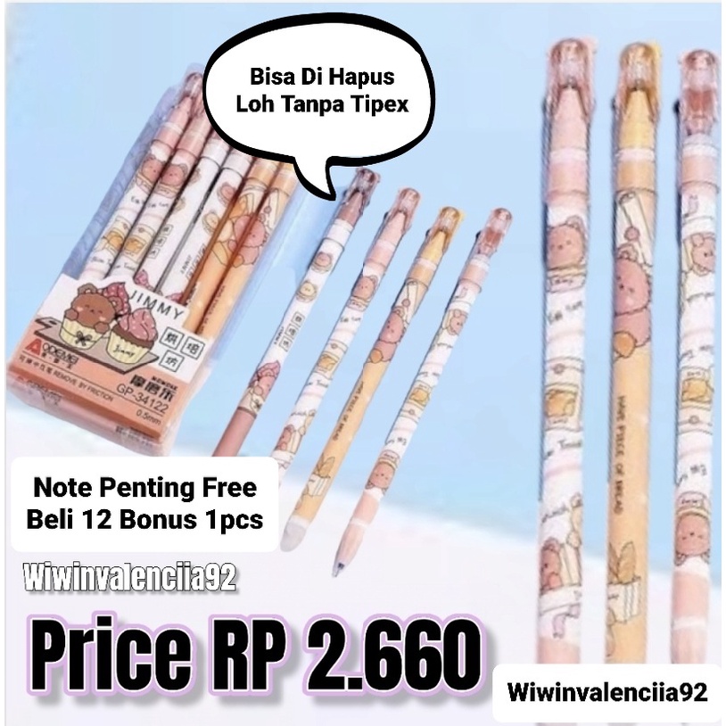 Jual 12 PCS FREE 1 Pcs Erasable Pulpen Lucu Arti nya Pena Yang Bisa Di ...