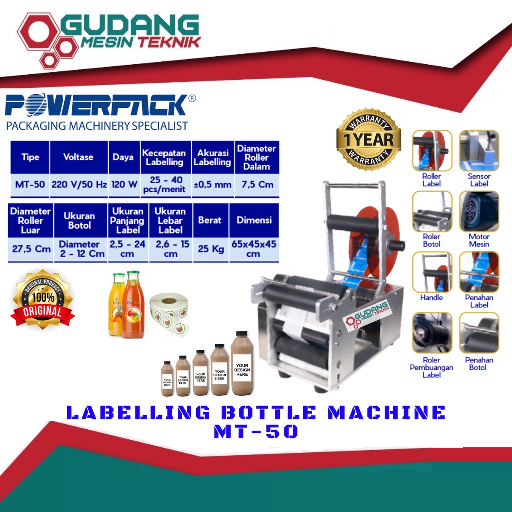 Jual Powerpack MT-50 Labelling Botol Machine Mesin Label Botol Bulat ...
