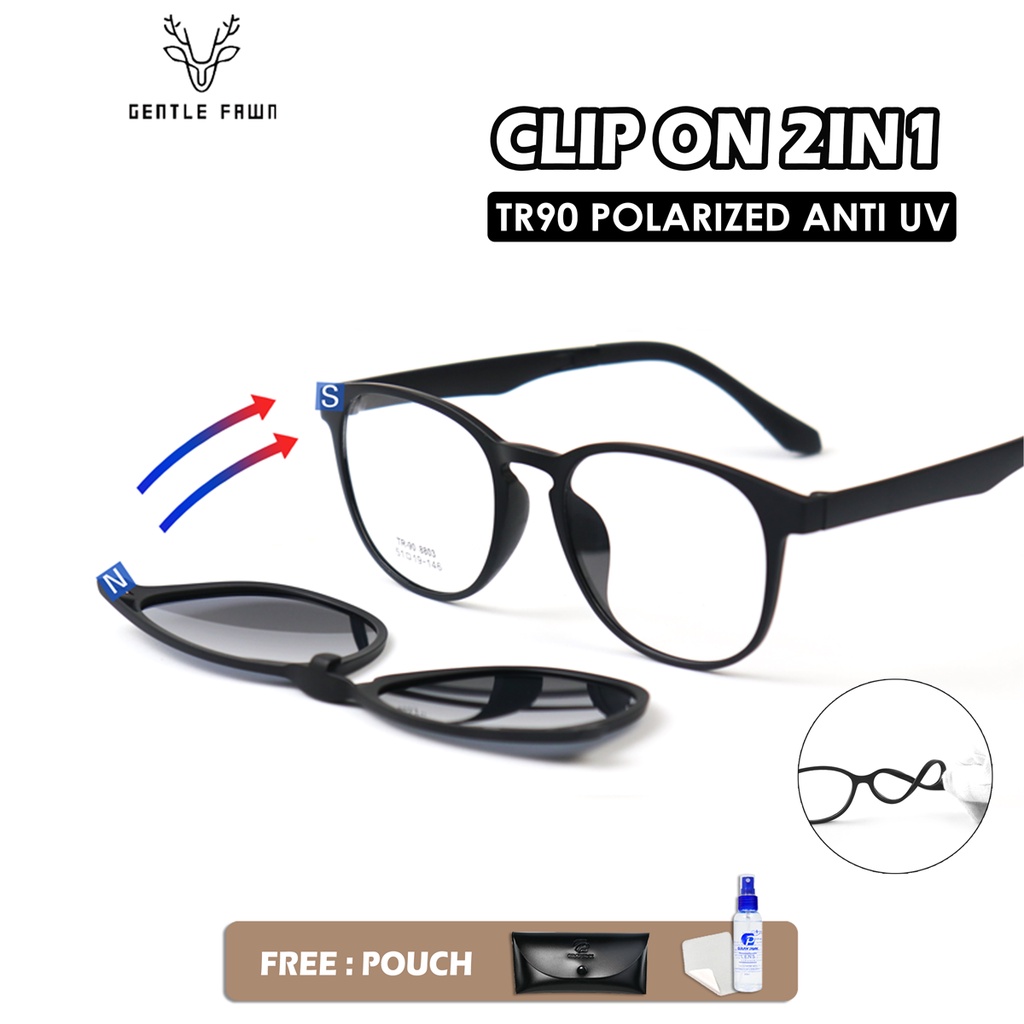 Jual GENTLE FAWN Kacamata Clip On 2in1 Polarized TR90 Style Bulat Oval ...
