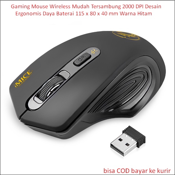 Jual Gaming Mouse Wireless Mudah Tersambung 2000 DPI Desain Ergonomis ...