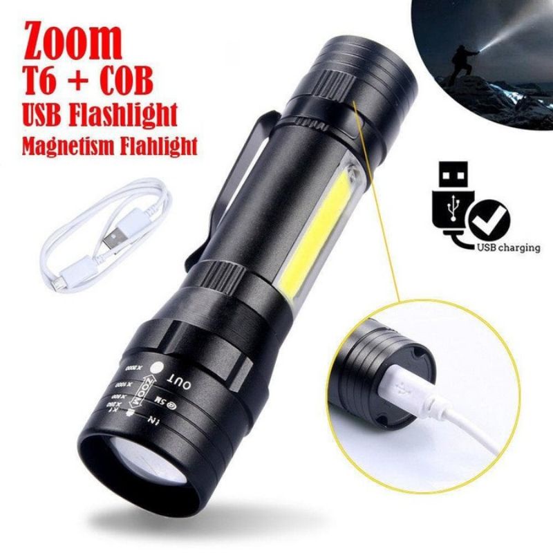 Jual Senter Swat LED Zoom Lampu Mini Flashlight USB Charger 3 Mode Waterproof Senter Camping ...