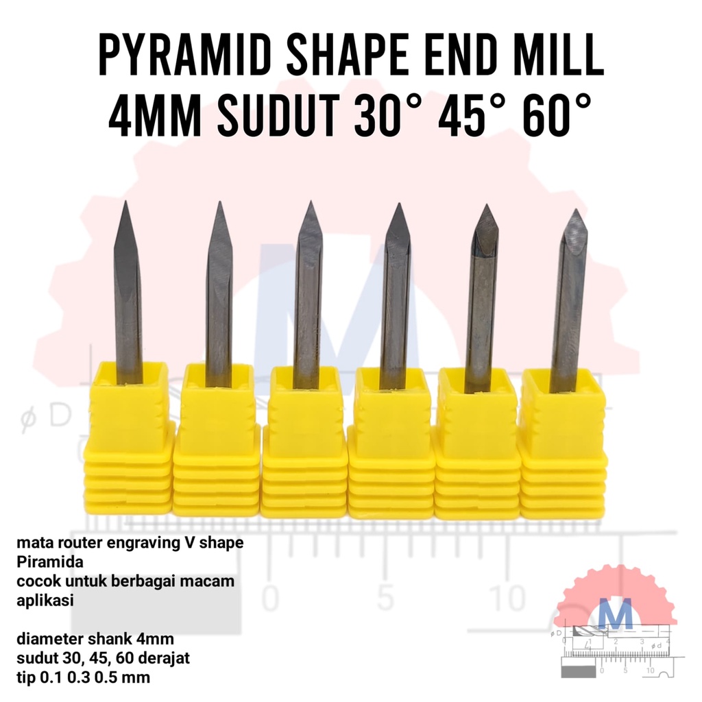 Jual Mata Grafir V CNC router bit 3 sisi bentuk piramid carbide 4mm ...