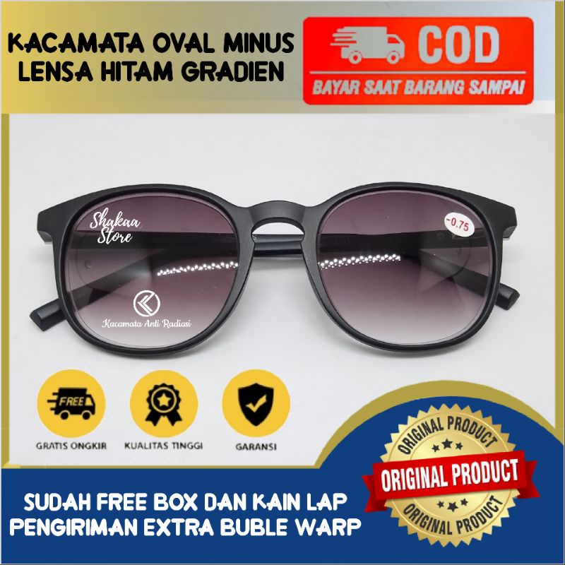 Jual KAB Kacamata Oval Minus Hitam Doff Lensa Hitam Gradien Gradasi ...