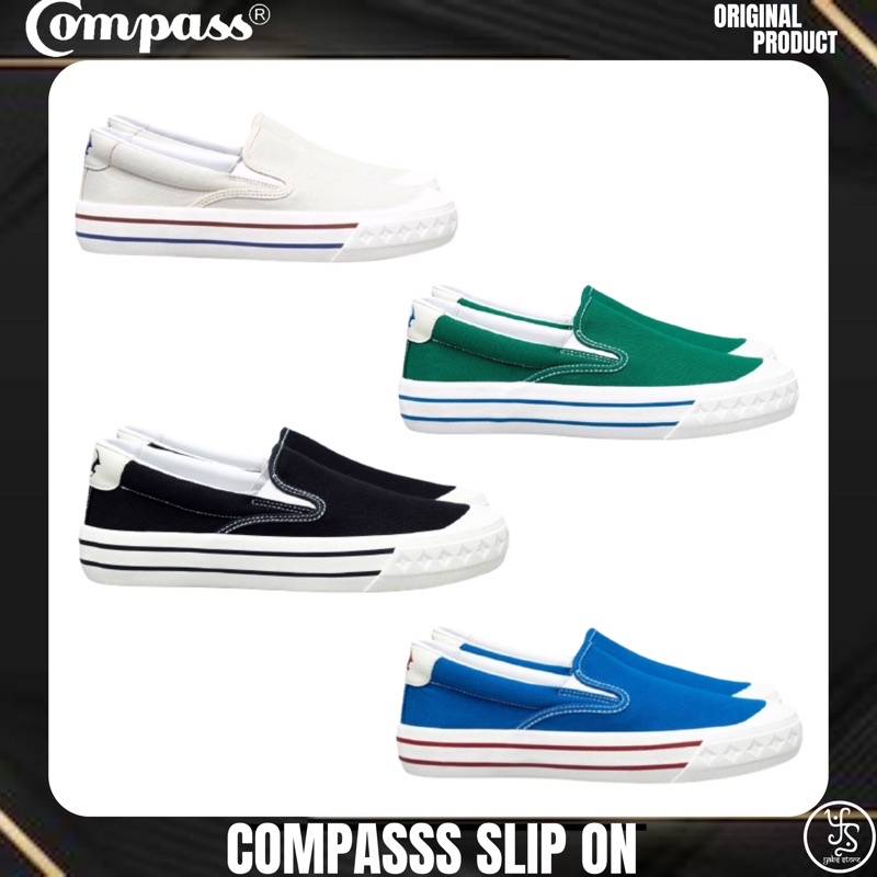 Jual [ORIGINAL] Sepatu Compass Slip On Low Black White / Blue / Green ...