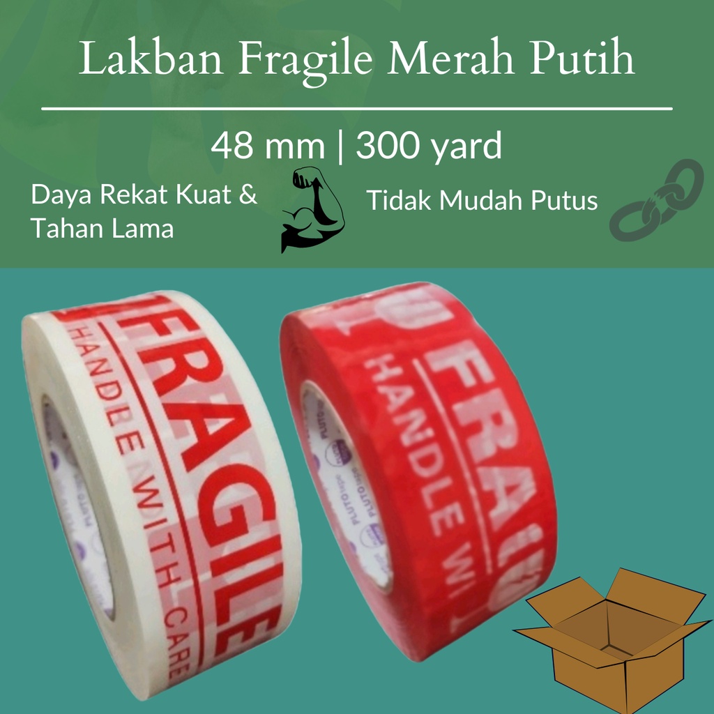 Jual Lakban Opp Fragile Besar Merah Putih 48 MM x 300 Yard | Shopee ...