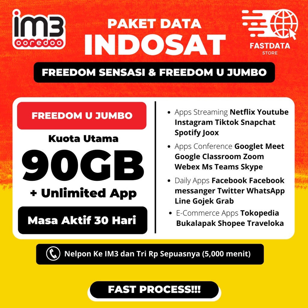 Jual PAKET DATA IM3 INDOSAT FREEDOM SENSASI & FREEDOM U JUMBO SUPER ...