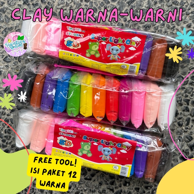 Jual 12 WARNA CLAY SET | mainan anak, mainan edukasi,clay, playdoh, air ...
