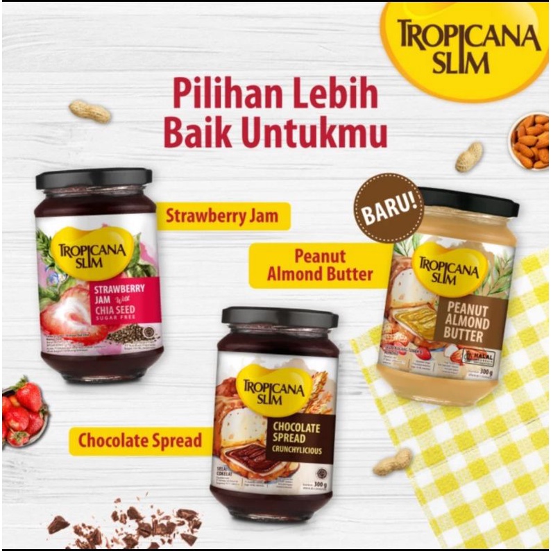 Jual Selai Tropicana Slim Chocolate Spread / Strawberry Jam / Peanut ...