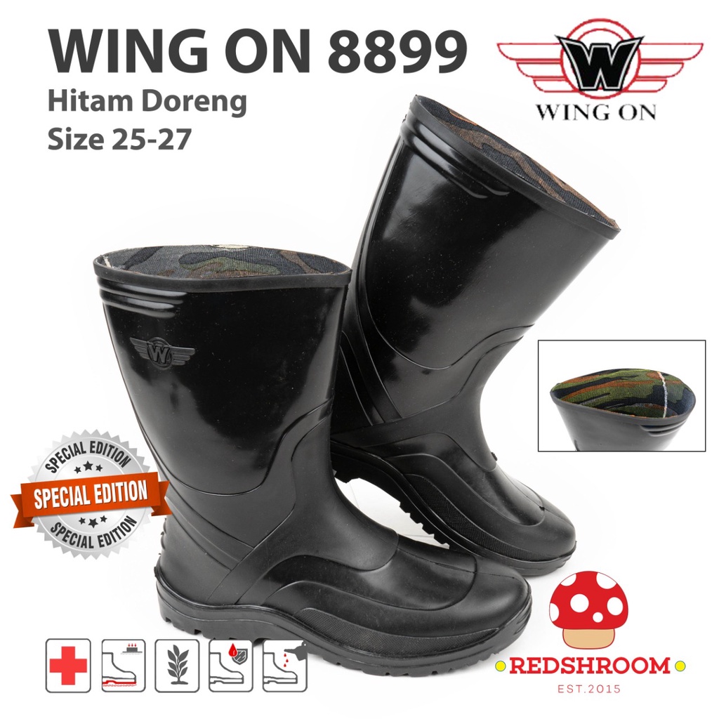 Jual Sepatu Boot Pendek WING ON 8899 Doreng Hitam Boots Karet Lokal ...