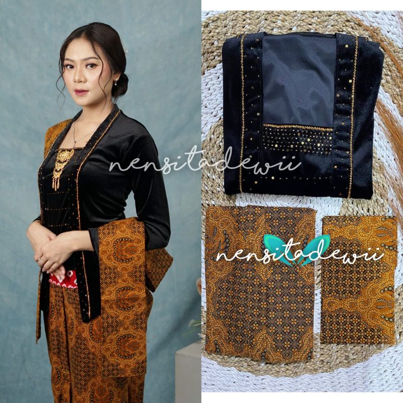 Jual [1 Set, DHT03B] Kebaya Payet, Jarik Instan + Selendang Jarik ...