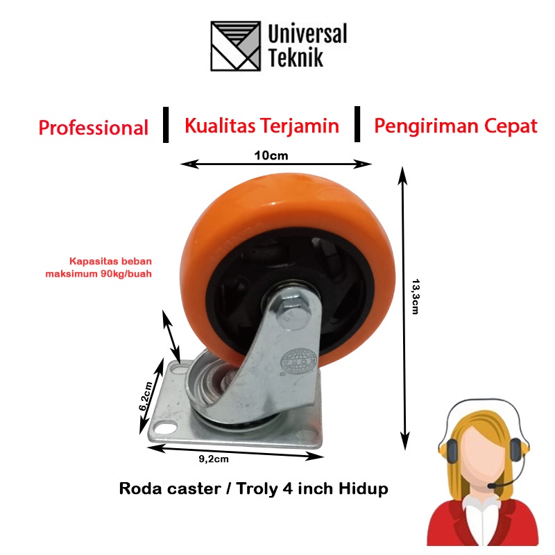 Jual Roda troli PVC/PU Hidup 4 inch orange roda Caster kastor | Shopee ...