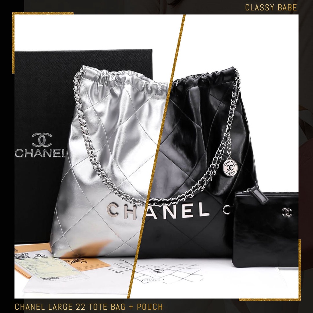 Jual CH LARGE 22 TOTE BAG SERIAL NUMBER BARCODE + BOX (PLATINUM 1:1 ...
