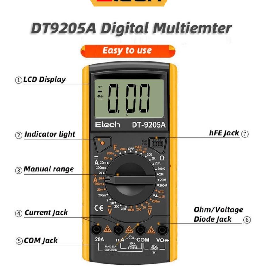 Jual Gratis Garansi DT9205A LCD Digital Multimeter Electric Handheld Ammeter Voltmeter ...