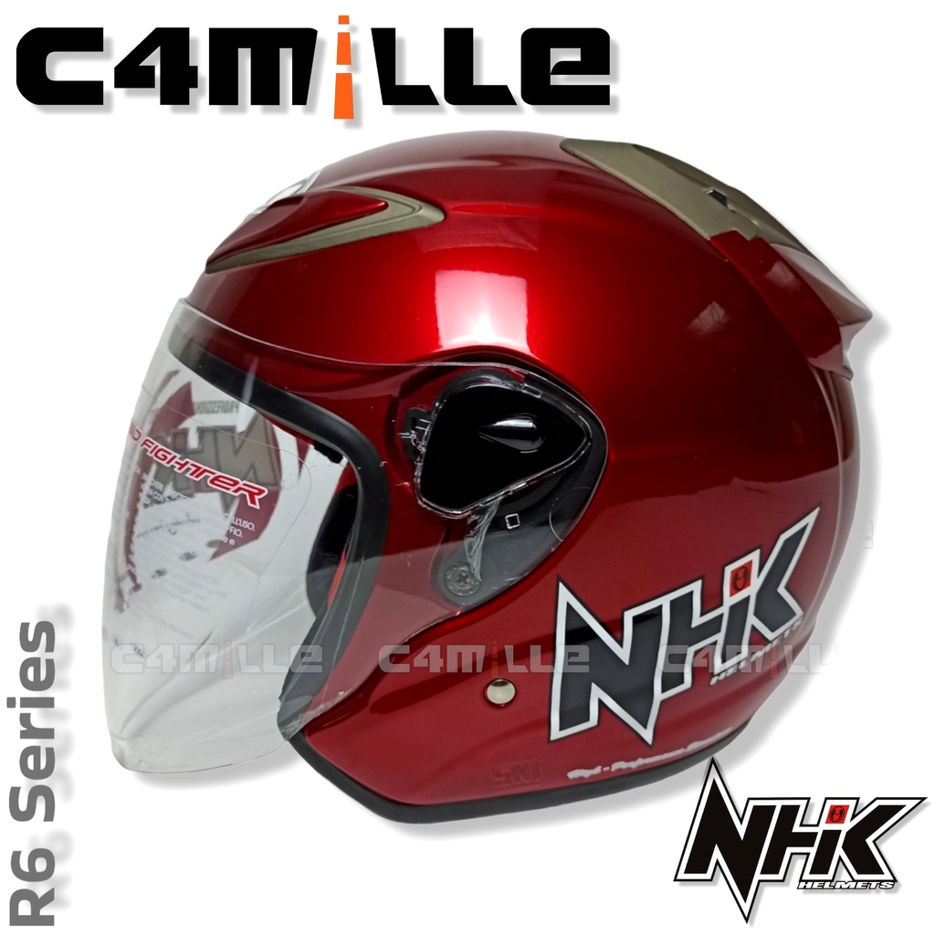 Jual HELM NHK R6 SOLID RED MAROON HALF FACE | Shopee Indonesia