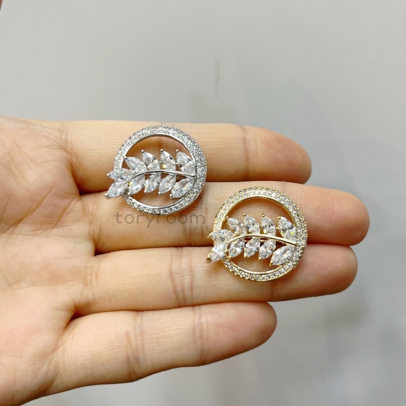 Jual Bros mini bulat zircon diamond variasi daun | Shopee Indonesia
