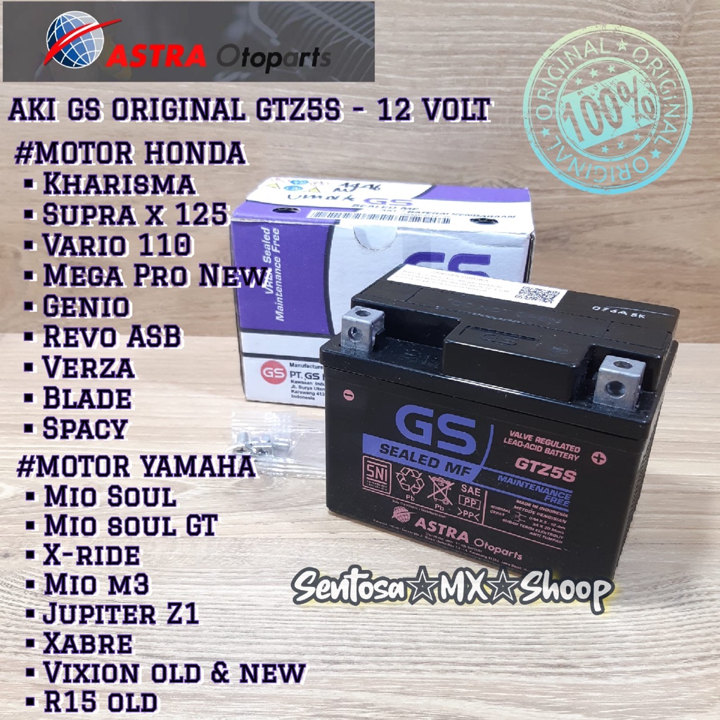 Jual AKI ACCU MOTOR KERING GS GTZ5S-12VOLT ORIGINAL ASTRA 100% MOTOR ...