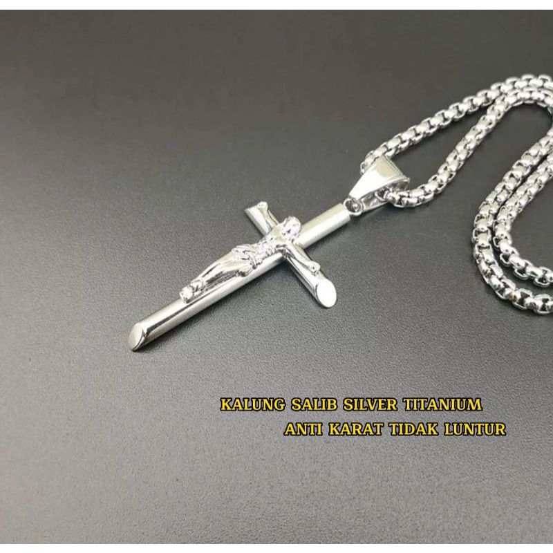 Jual KALUNG SALIB TITANIUM SILVER MODEL RANTAI ANTI KARAT TIDAK LUNTUR ...