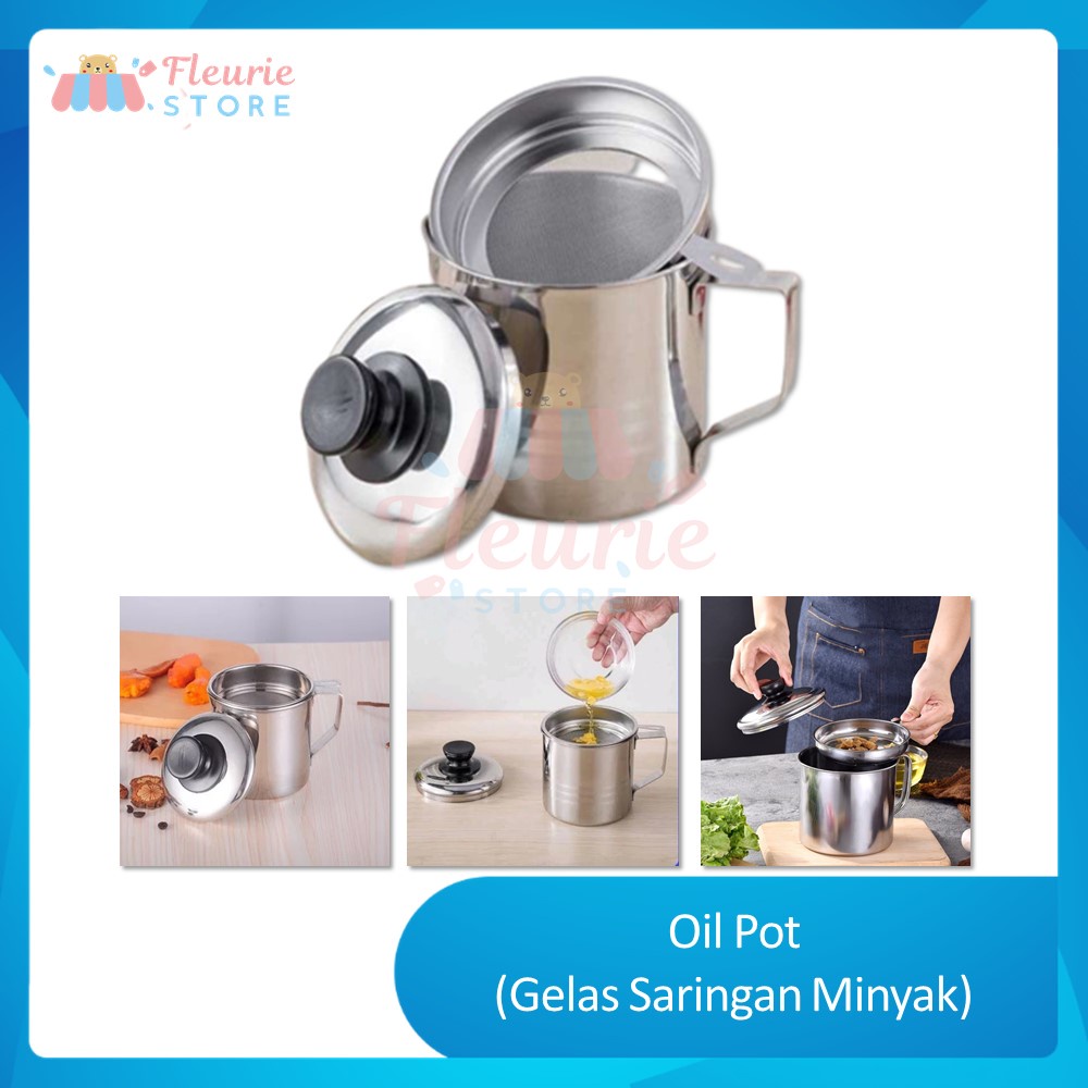 Jual Oil Pot - Gelas Saringan Minyak + Tutup 1.3L Bahan Stainless | Shopee Indonesia