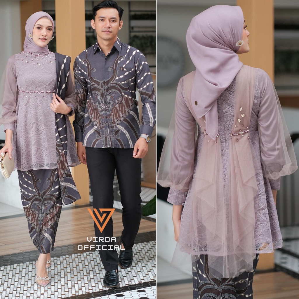 Jual Set Couple Kebaya Modern Nadine Warna Mauve Wisuda Tunangan Lamaran Brukat Kondangan akita ...
