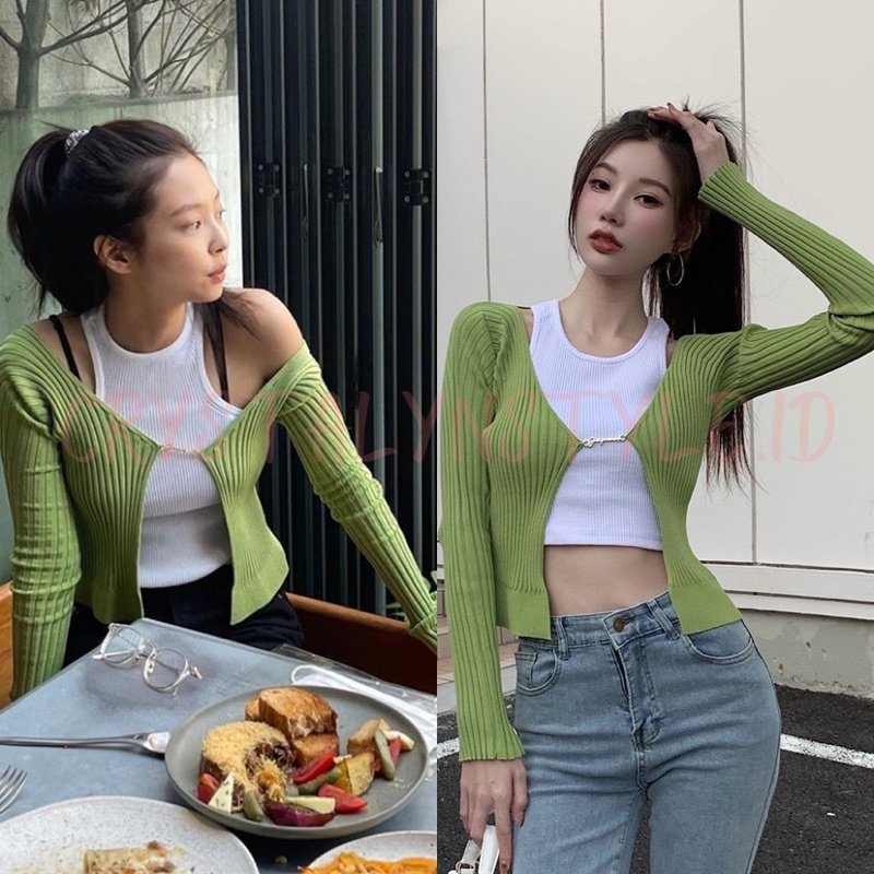 Jual *IMPORT* Cardigan / Outer / Crop Top / Jaket Tangan Panjang Korea Knit Rib Idol Korea ...