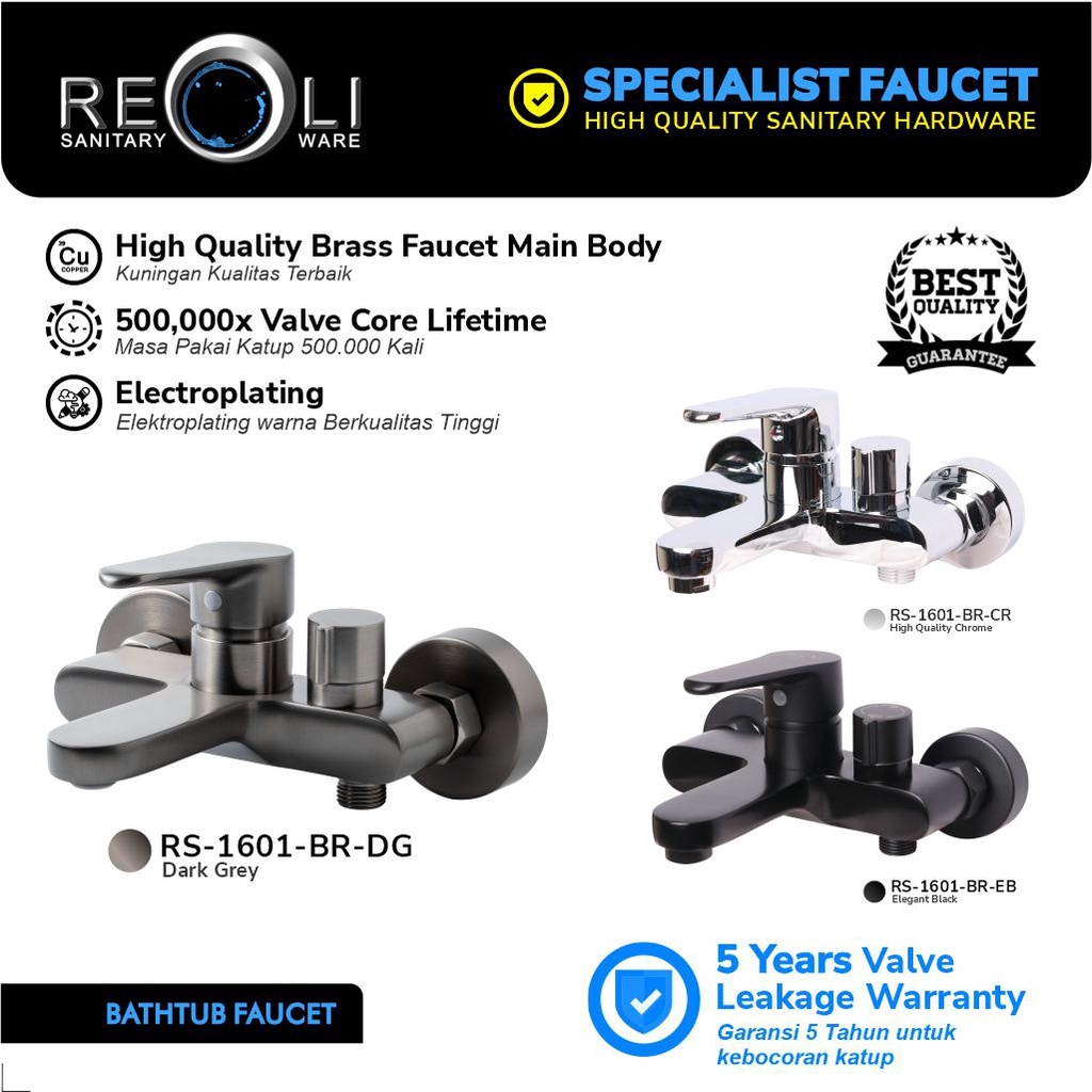Jual REOLI Keran Bathtub Mixer Shower Panas Dingin Kuningan 1601 ...