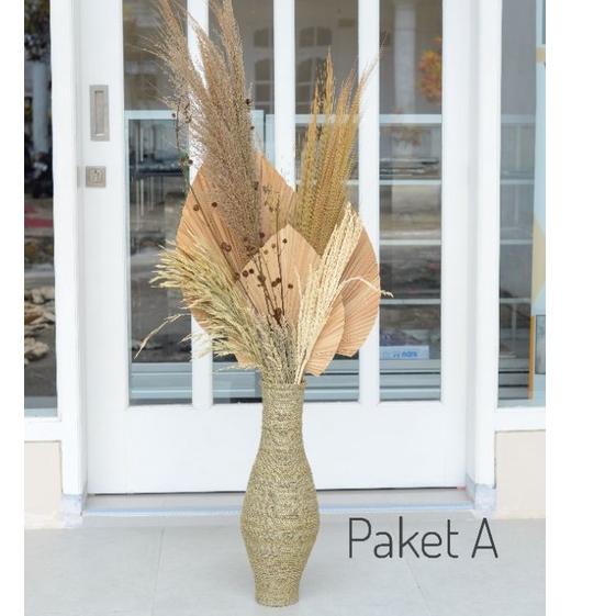 Jual Hemat Biaya Paket lengkap rustic vas / daun palem/ rayung/ pampas ...