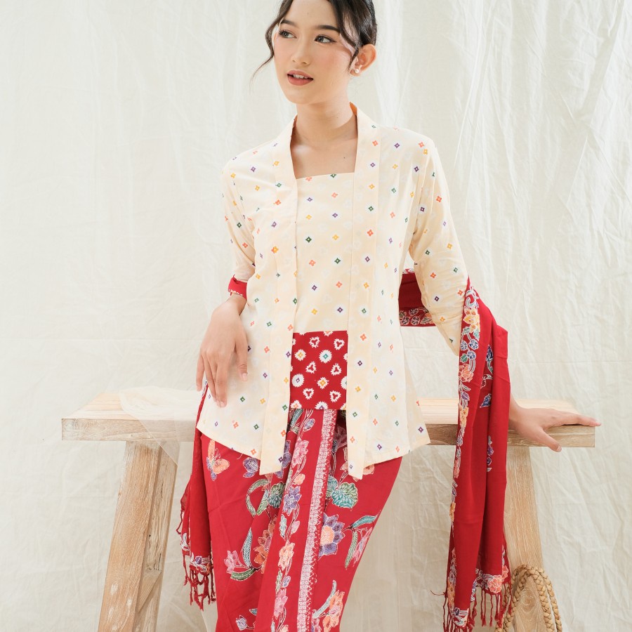 Jual Kebaya Jumputan Batik Lengan 7/8 Meradelima Katun Cokelat Cream ...