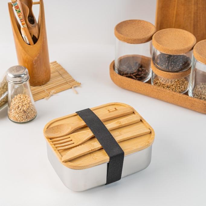 Jual UCHII Japanese Stainless Bento Box Wooden Cutlery | Kotak Makan ...
