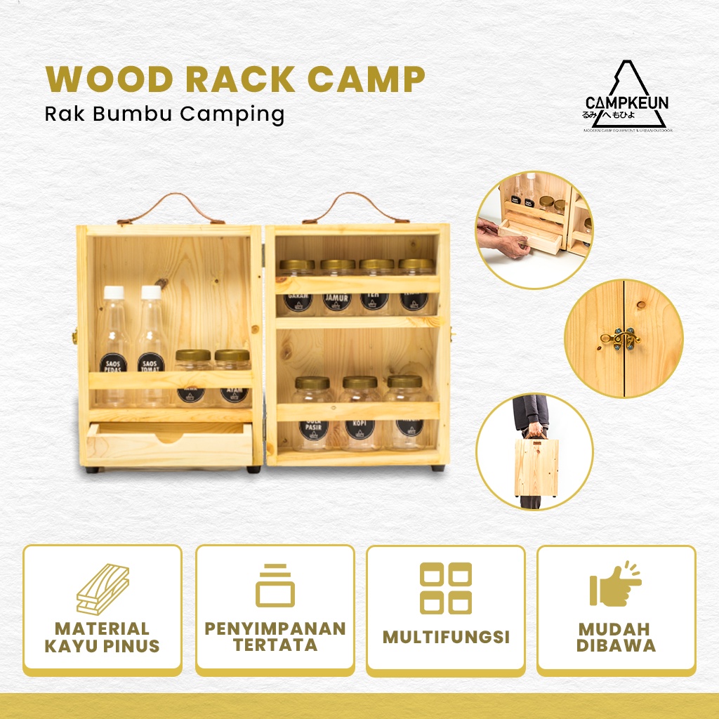 Jual CAMPKEUN Rak Bumbu camping estetik ready stock - wood rack outdoor include botol toples ...