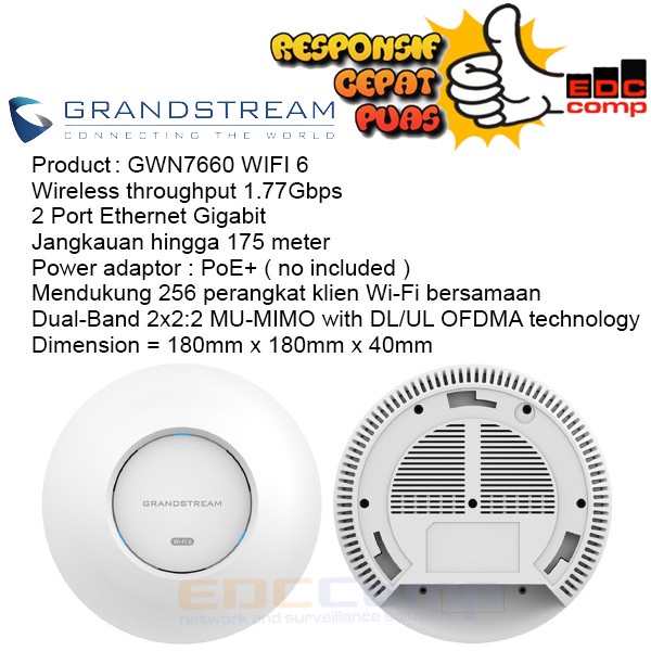 Jual Grandstream GWN7660 | Wi-Fi 6 Indoor AP Bukan Ruijie RAP-2260G ...