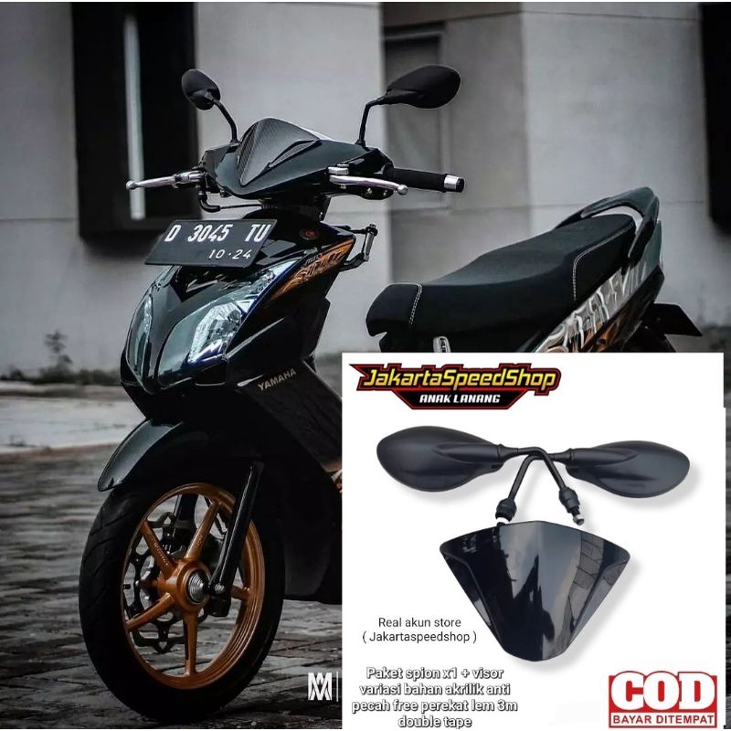 Jual Paket variasi visor plus kaca spion x1 hitam polos pnp mio soul mx ...