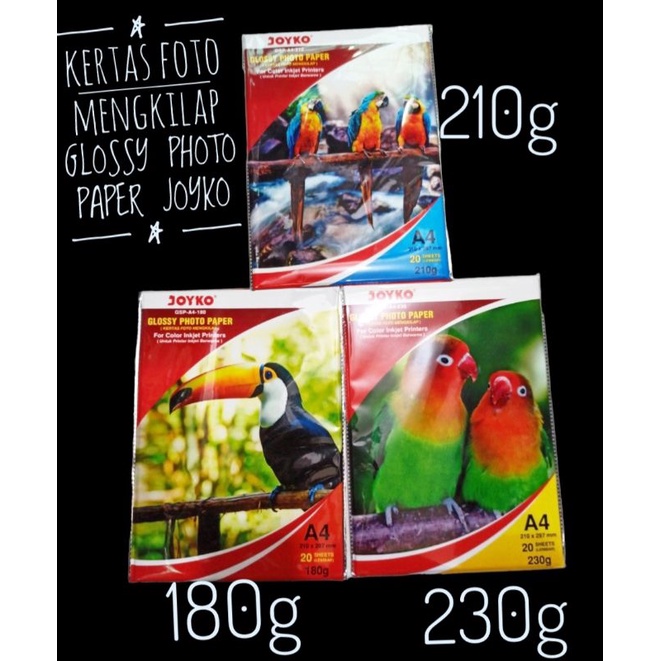 Jual KERTAS FOTO MENGKILAP, GLOSSY PHOTO PAPER JOYKO A4 180 g , 210 g ...