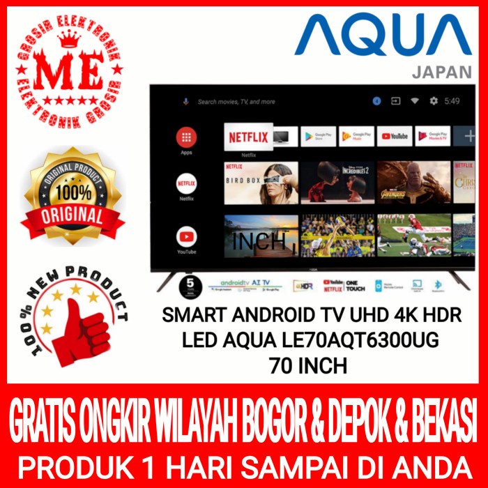 Jual LED AQUA LE70AQT6300UG 70INCH SMART ANDROID TV UHD 4K HDR | Shopee ...