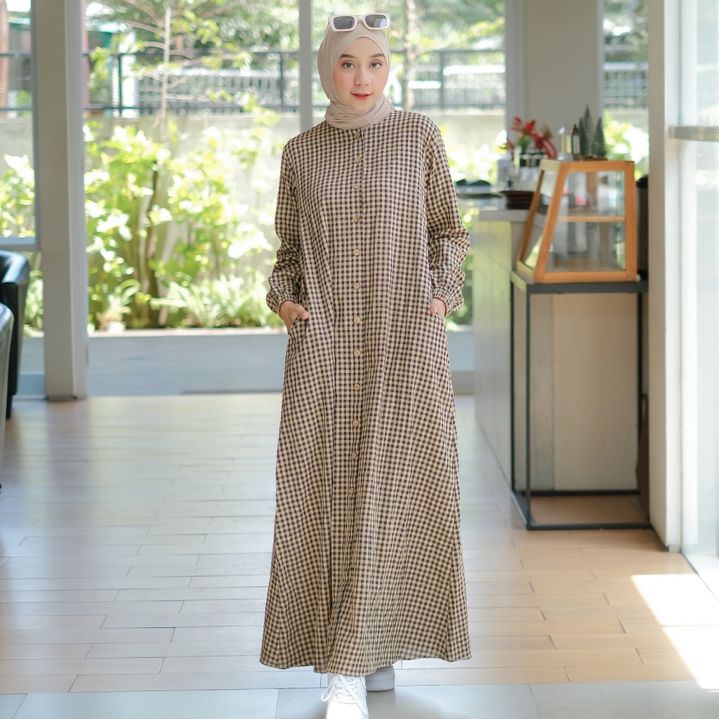 Jual Emma Dress / Gamis Katun / Gamis Katun Motif Kotak kotak / Gamis ...