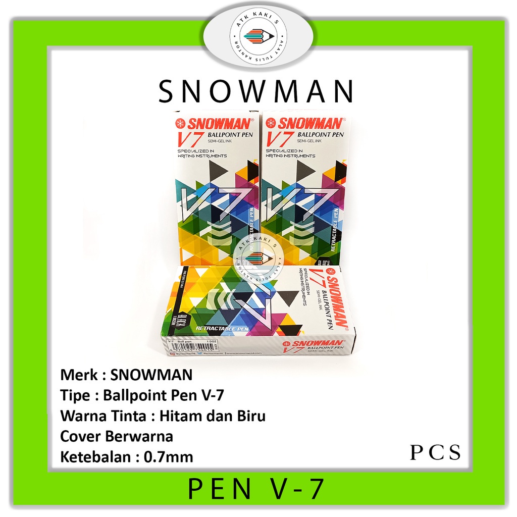 Jual SNOWMAN - Pulpen Ballpoint Semi Gel Ink Pen V-7 Retractable 0.7mm ...